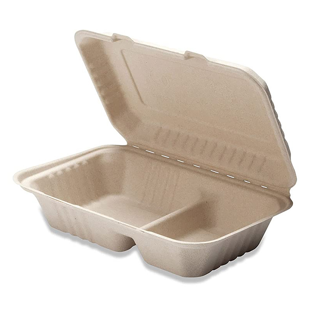 9 x 6in 2-comp clamshell, natural brown molded fiber